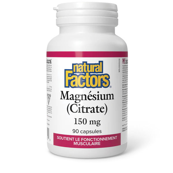 NATURAL FACTORS - CITRATE DE MAGNESIUM 150MG - 90 CAPS – Gagné en Santé